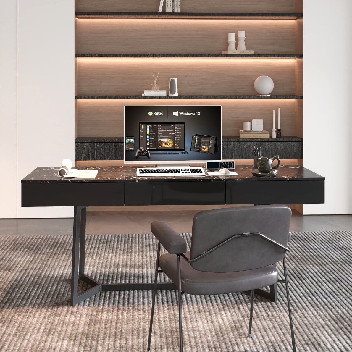 70.87" Executive Computer Desk with 3 Drawers and Y-Shaped Metal Legs ...