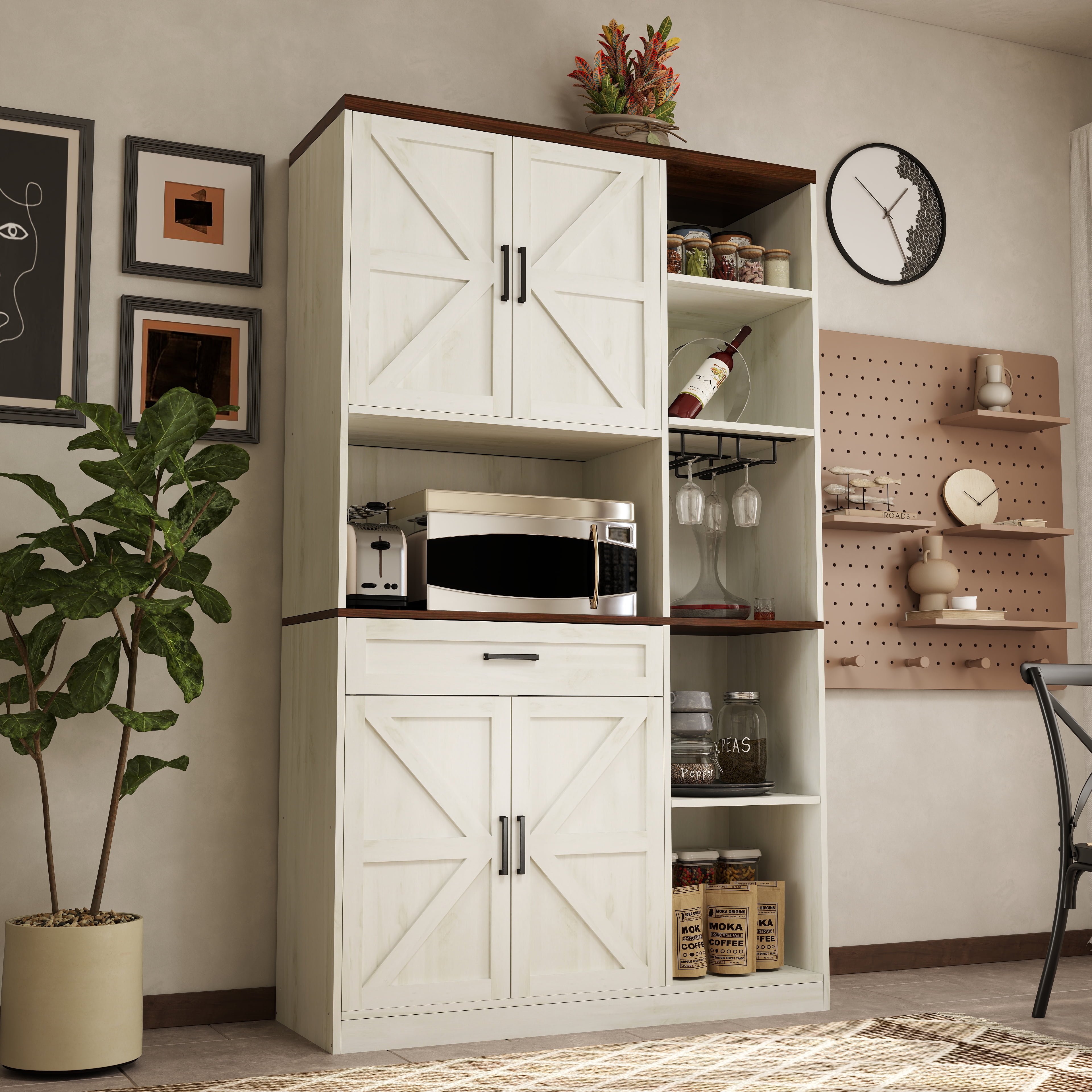 70.87" Farmhouse Kitchen Pantry Storage Cabinet With Operation Table ...