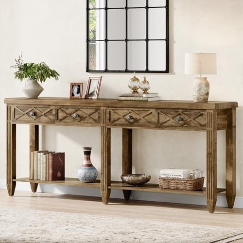 70.87-Inch Extra Long Console Table, 4-Drawer Farmhouse Sofa Tables ...