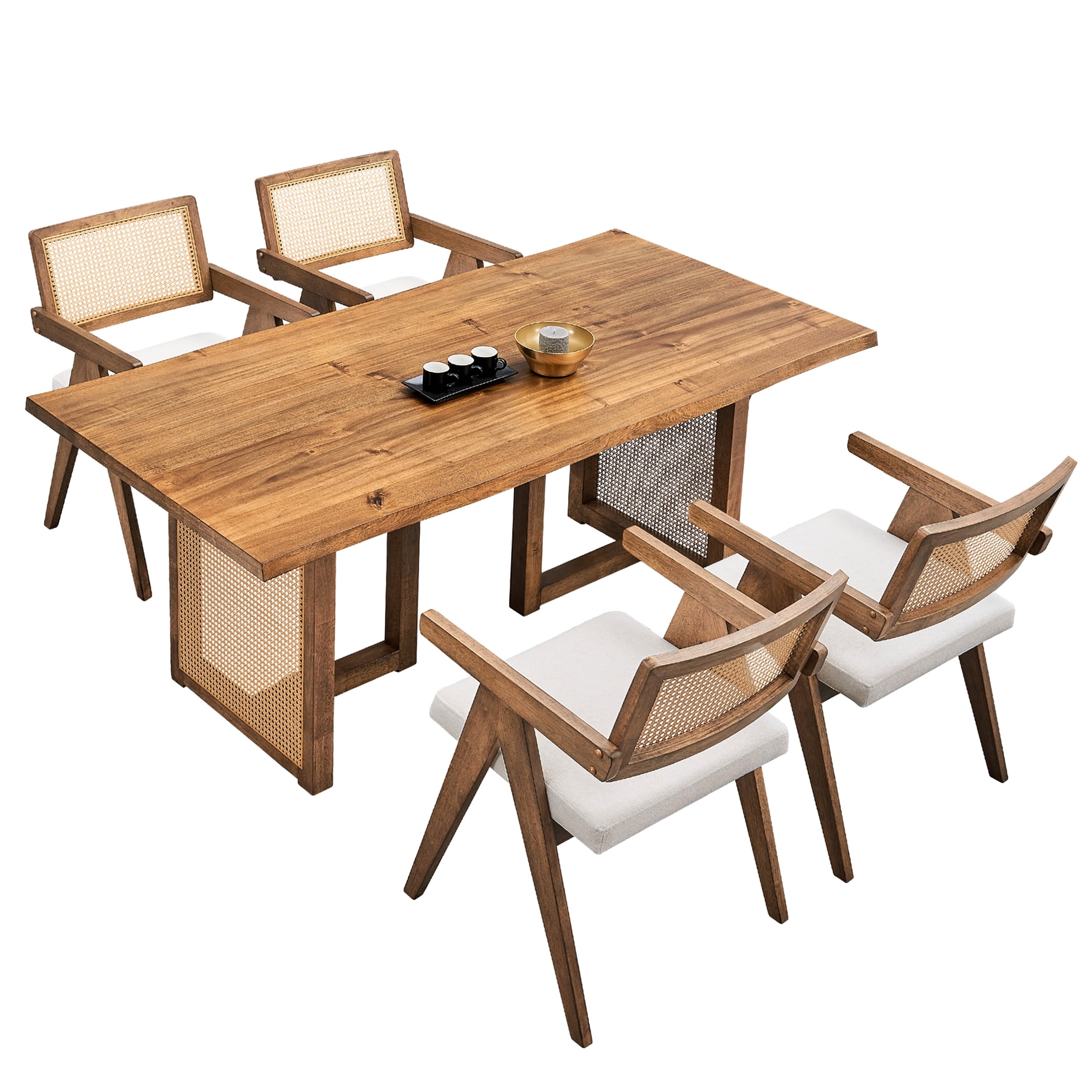 70.87 Inch Waves Dining Table - 4 Chairs Solid Wood Plastic Space ...