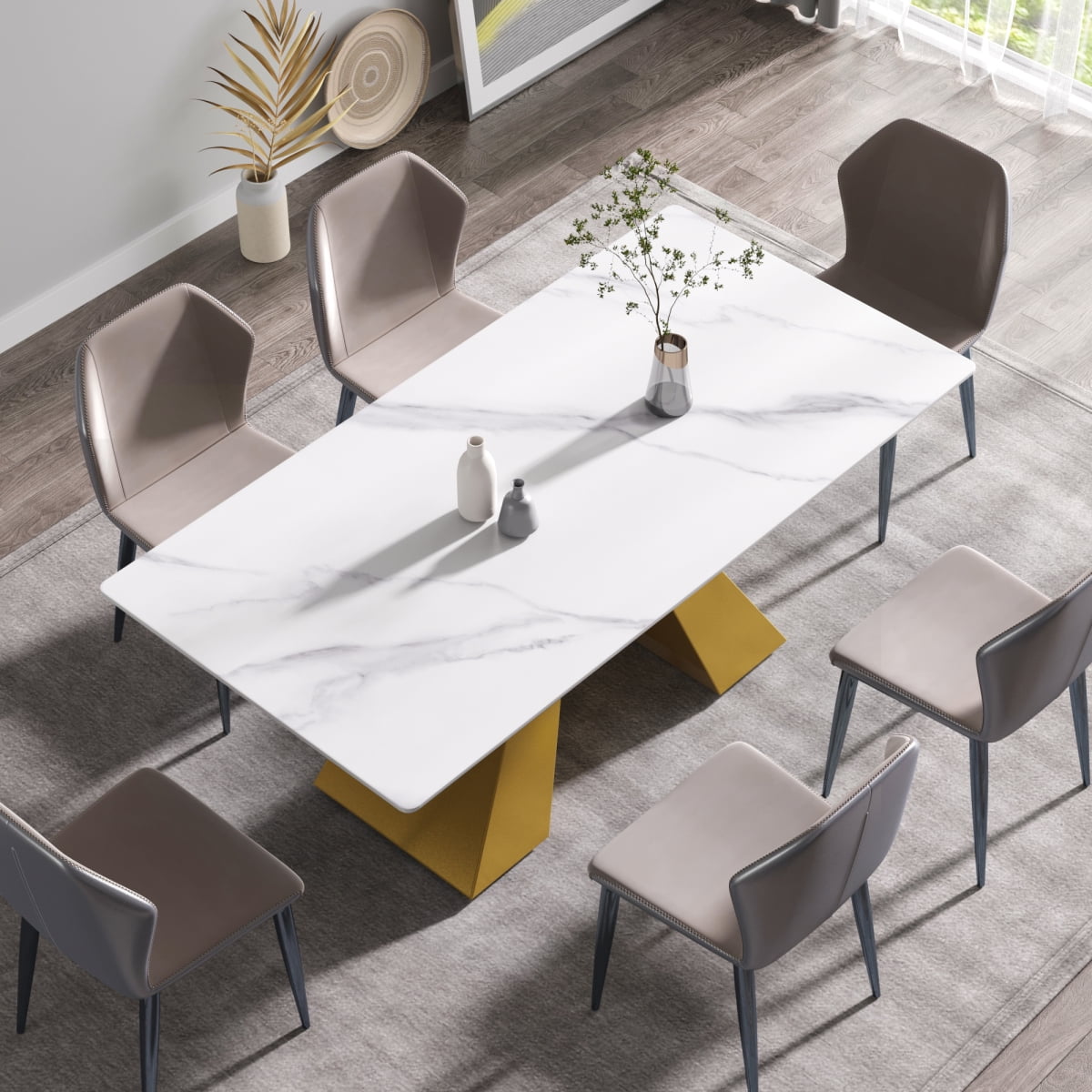 70.87 Inch White Modern Dining Table, Spacious Sintered Stone Tabletop ...