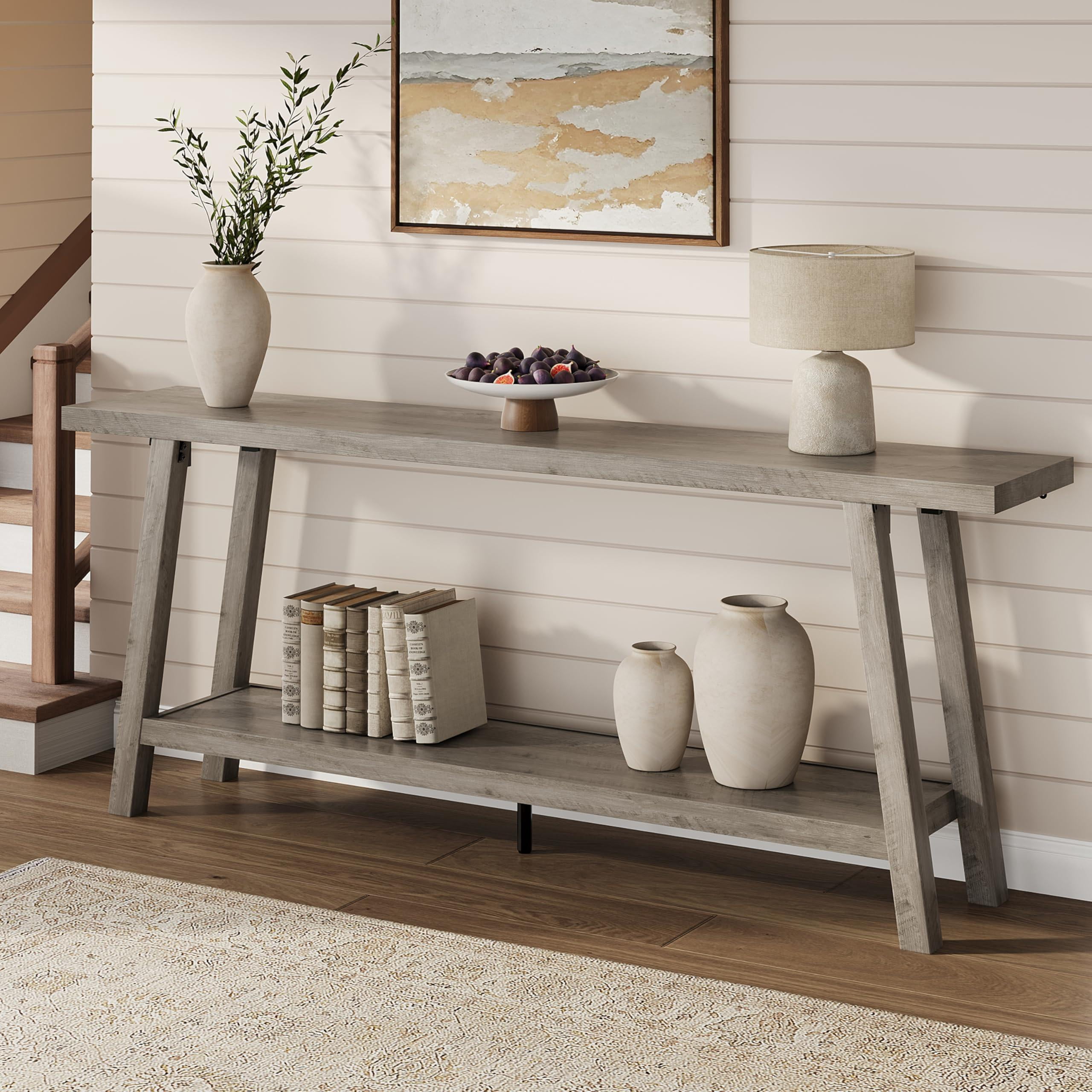 70.87" Long Farmhouse Entryway Tables, Rectangular Couch Table Behind ...