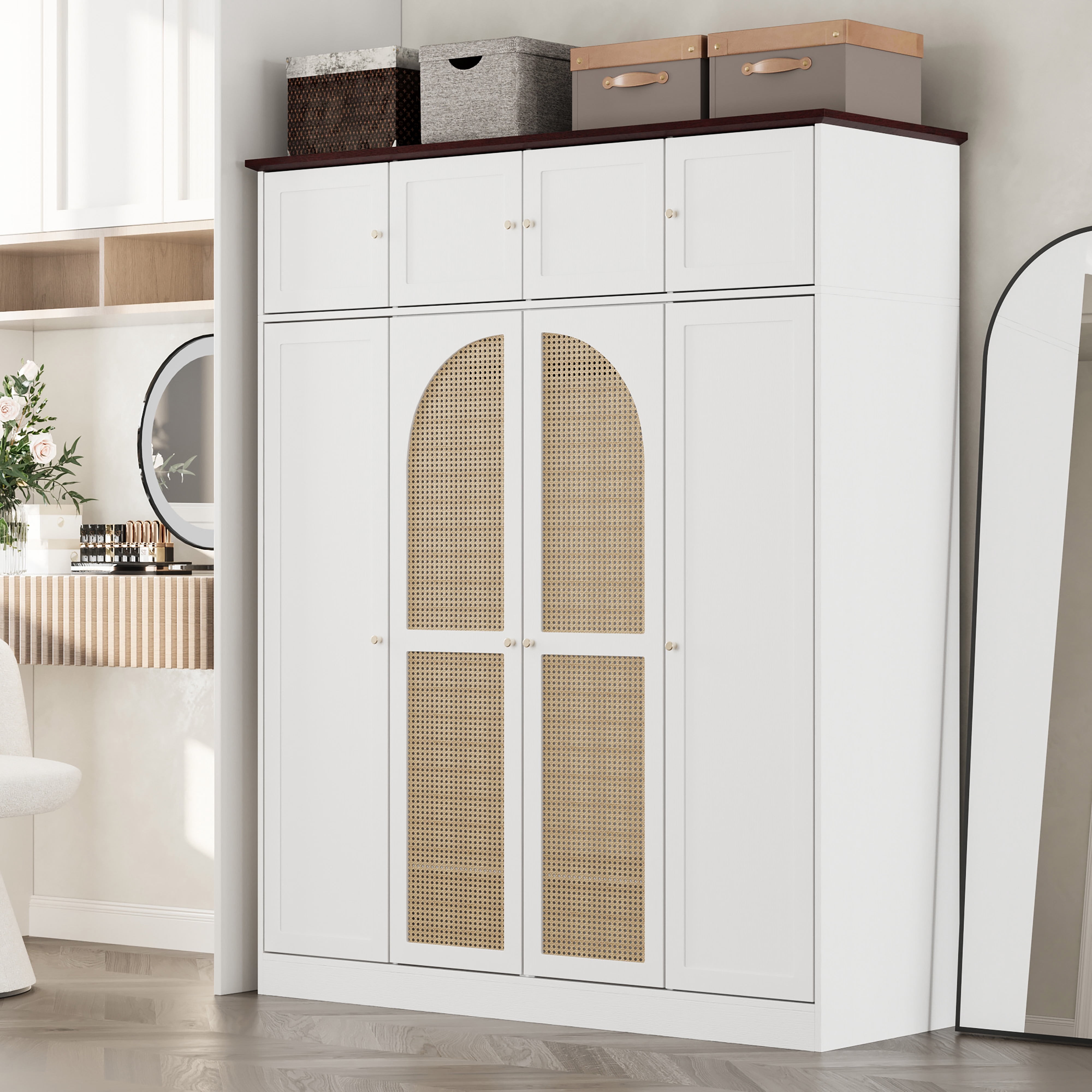 70.87"Tall 8-Door Large Capacity Armoire Wardrobe Closet with Hanging ...