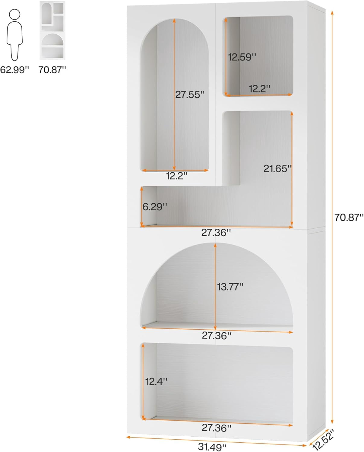 70.87" Tall Geometric Bookcase Set of 2, Arched Display Shelf with 5 ...