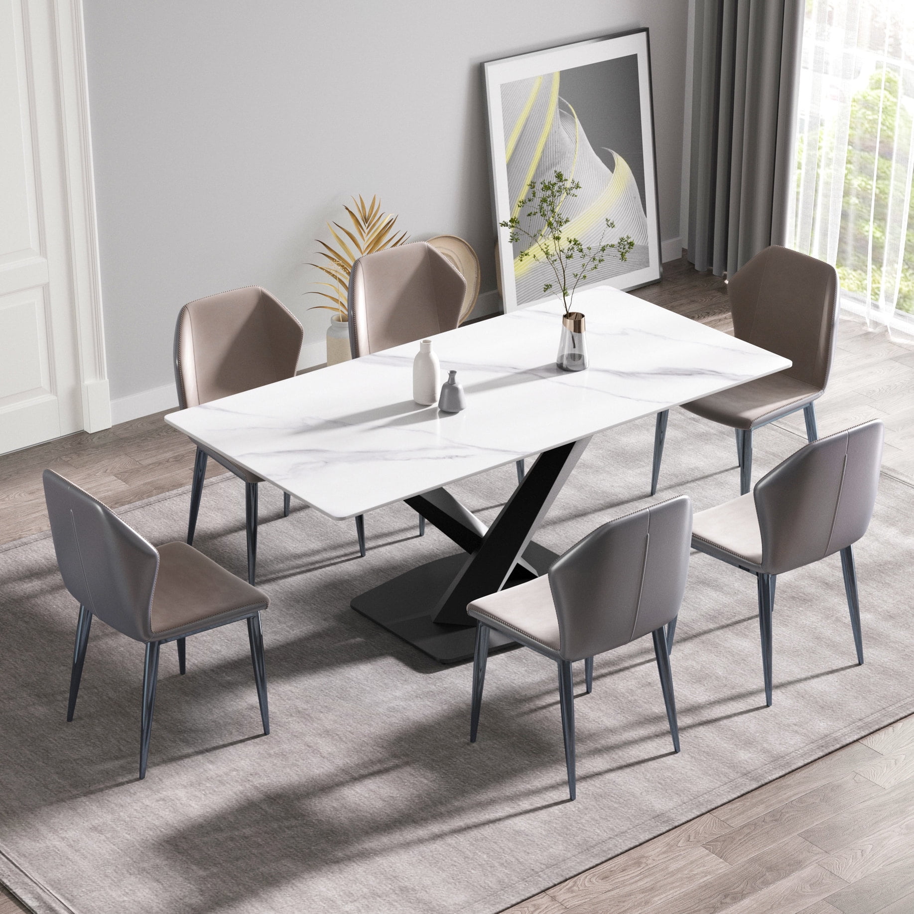 70.87" White Sintered Stone Dining Table | Anti - fouling & Easy to ...