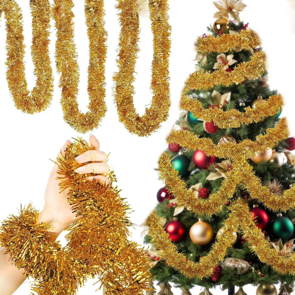 70.87In Shiny Metallic Foil decorations, 6Pcs Gold Tinsel Twist Garland ...