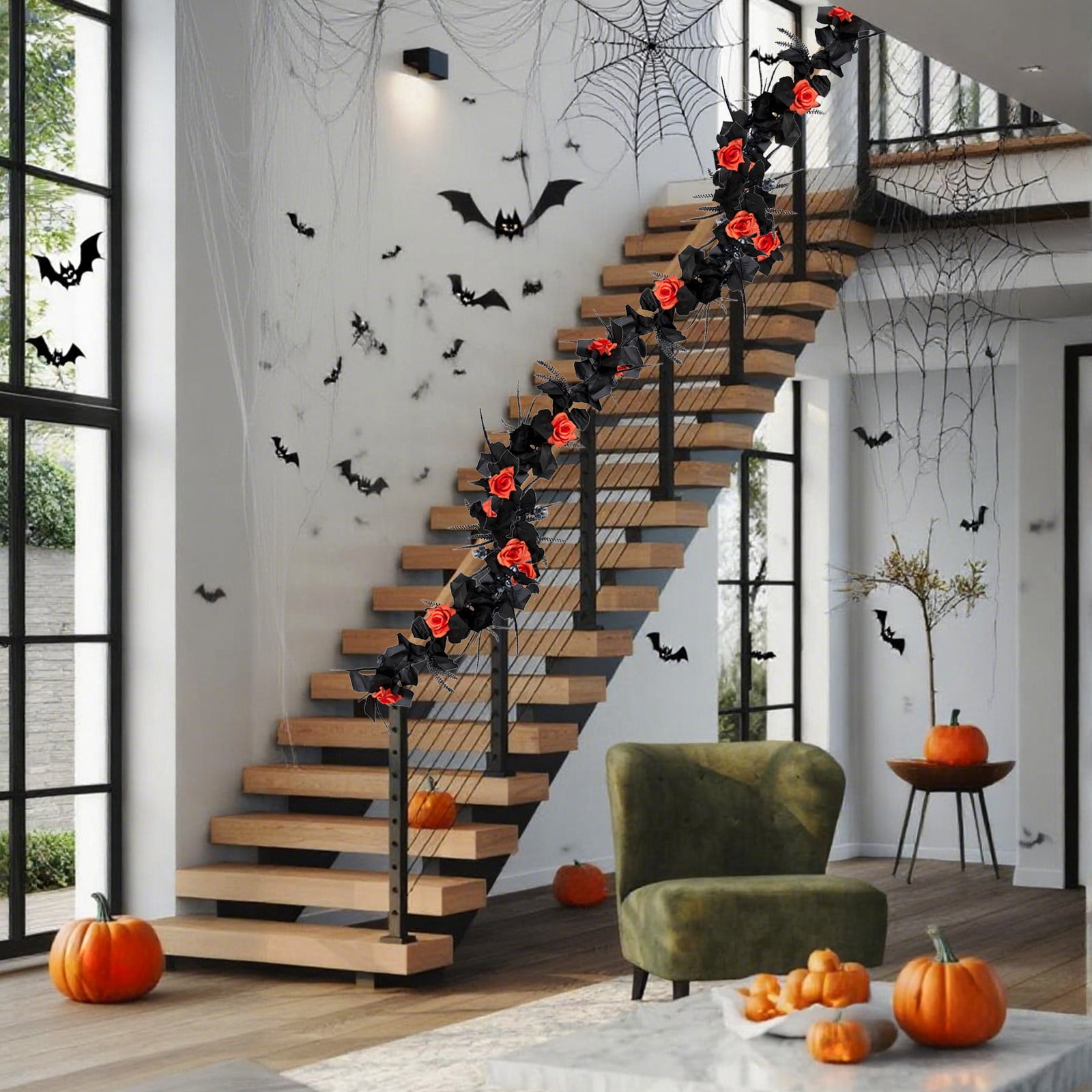 70.87in Plastic Simulation Rattan Garland Decoration Halloween Thanksgiving Maple Leaf Vine ...