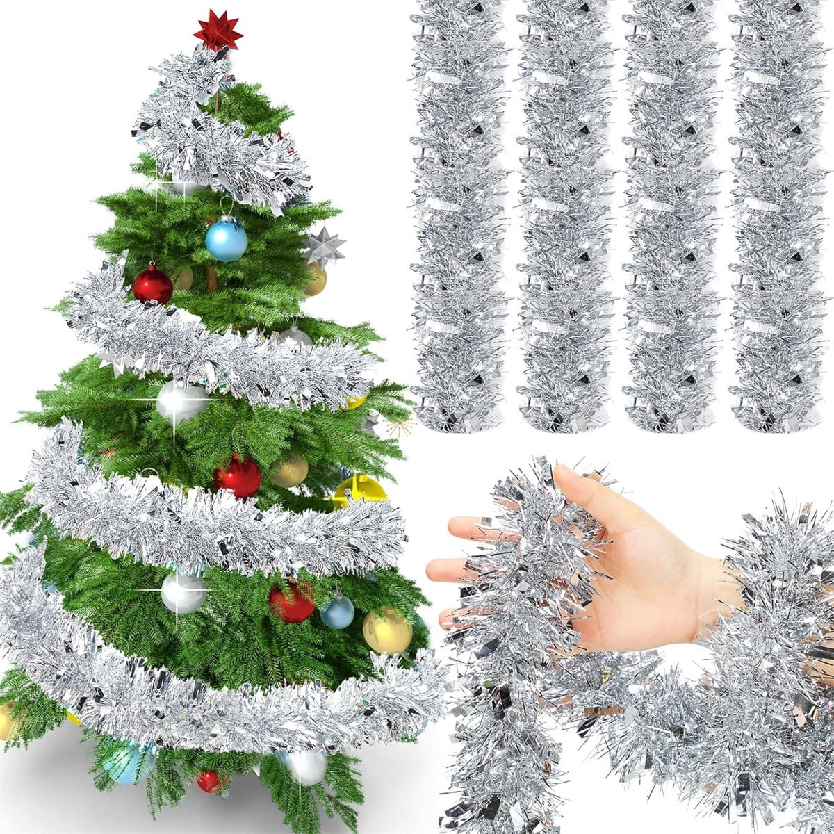 70.87x2.76In Silver Christmas Tinsel Garland, Christmas Tree Decoration ...