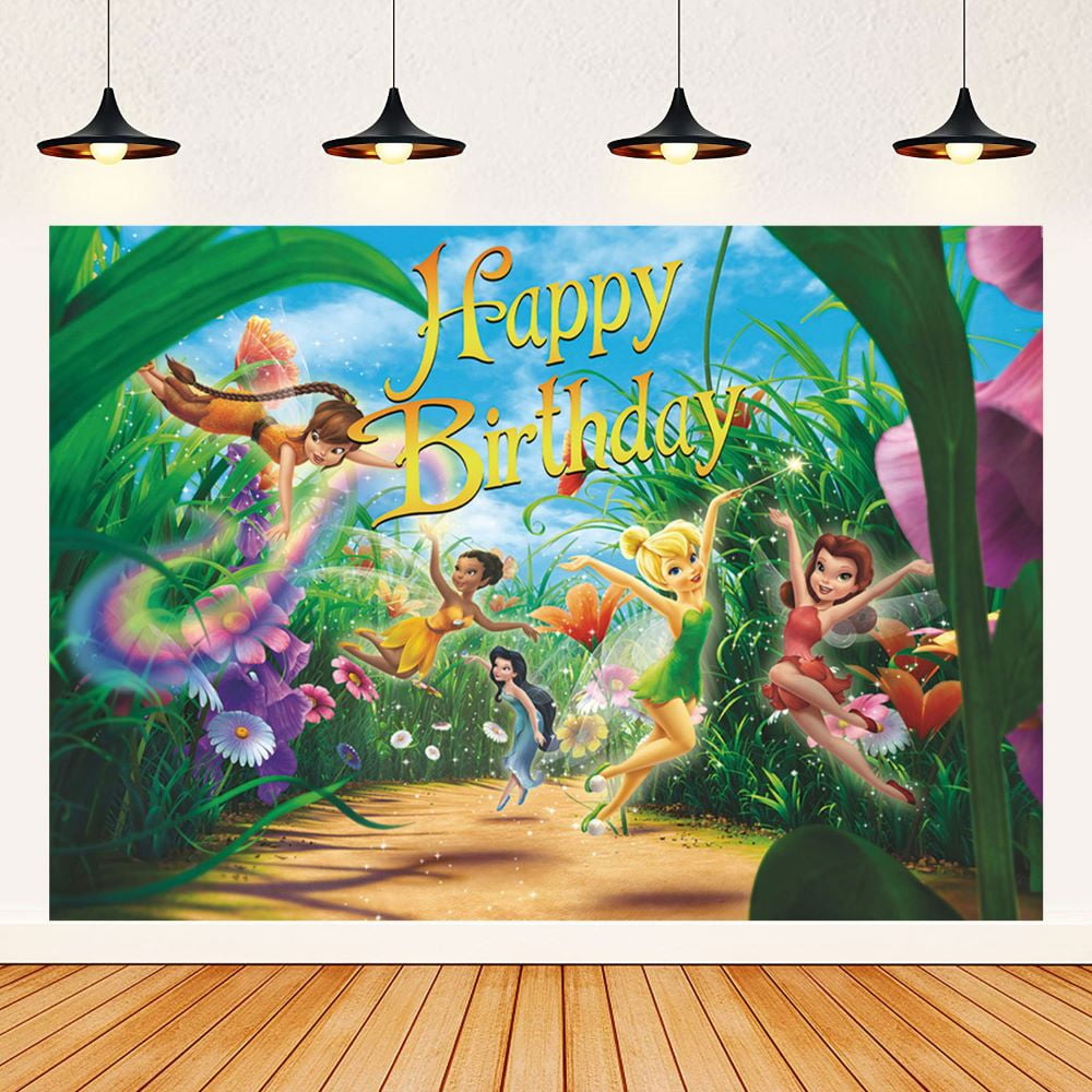 70.8x43.3inch Tinker Bell Cartoon Theme Birthday Flag Background Banner ...