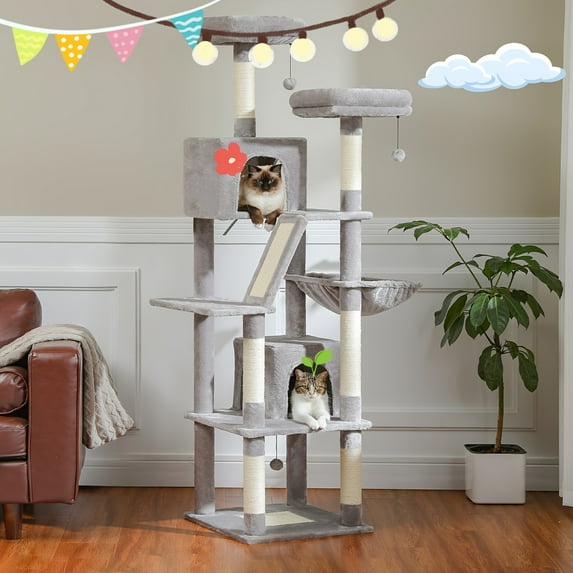 70.9"/45.7" Tall Cat Tree Tower - Metal Frame Multi-Level Activity ...