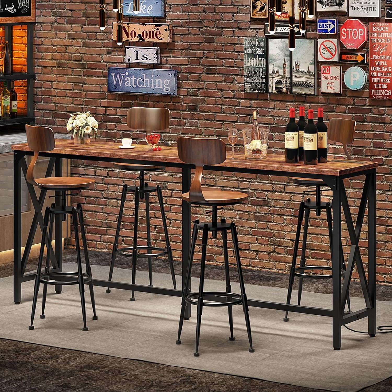 70.9'' Bar Table, Kitchen Dining Table with Power Outlet and Footrest ...