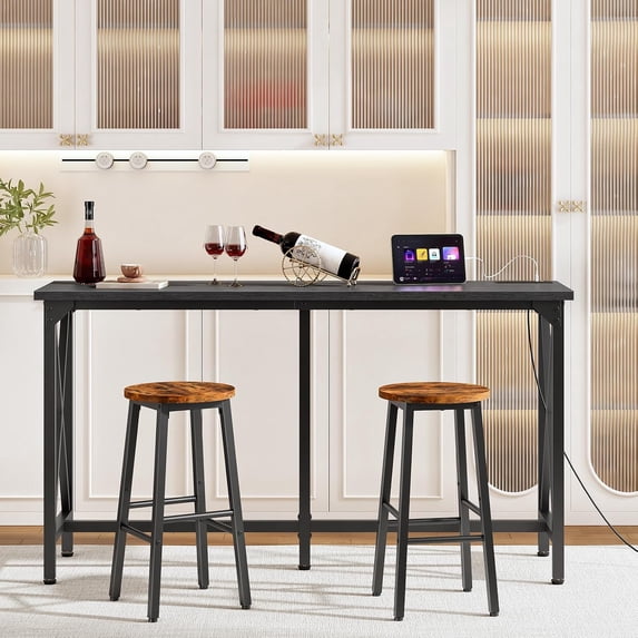 70.9'' Bar Table, Kitchen Dining Table with Power Outlet and Footrest ...