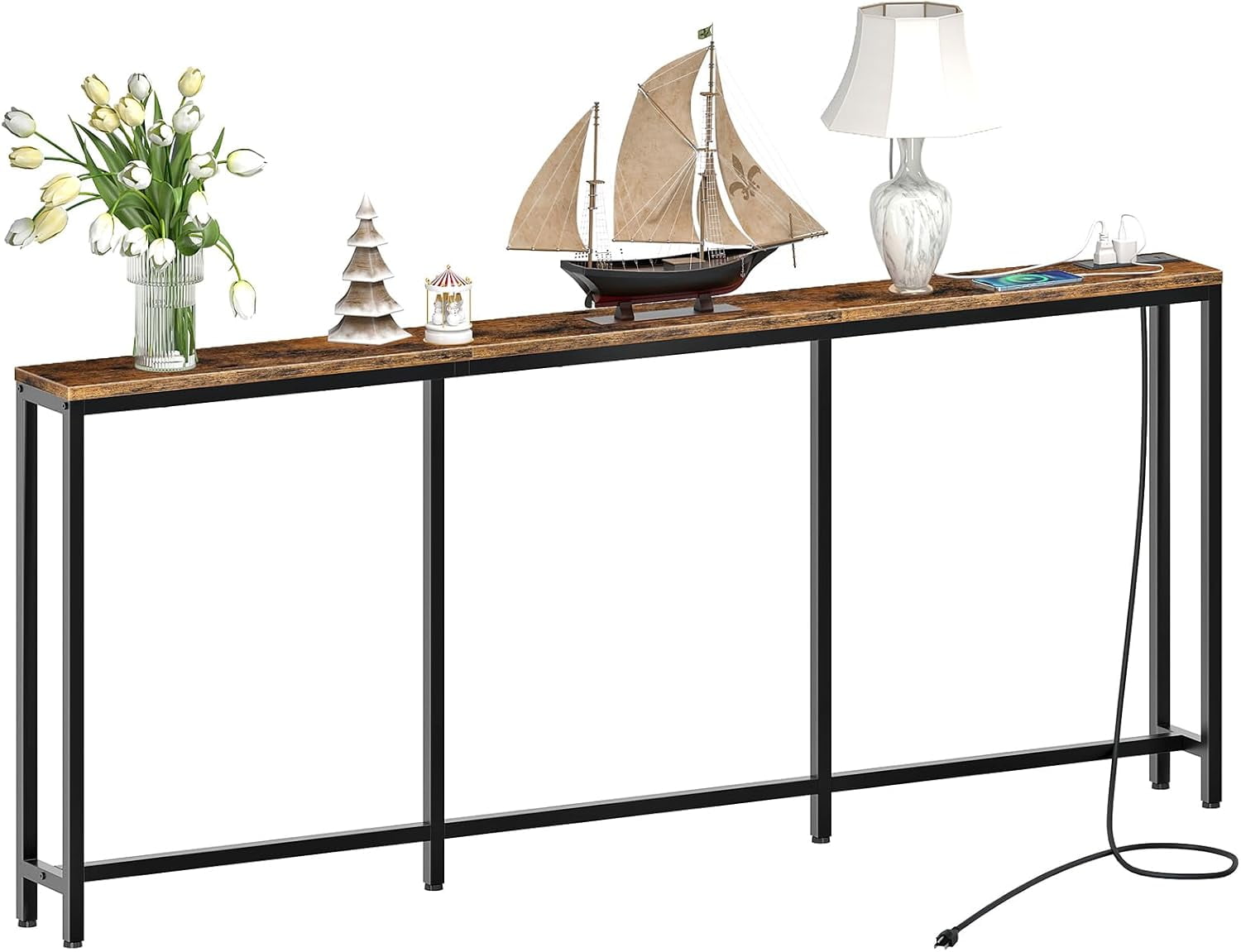 70.9" Console Table with Charging Station, Narrow Long Behind Couch ...