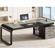 Farmhouse Computer Desk with Hutch, 58"W 76"H Large Office Desk ...