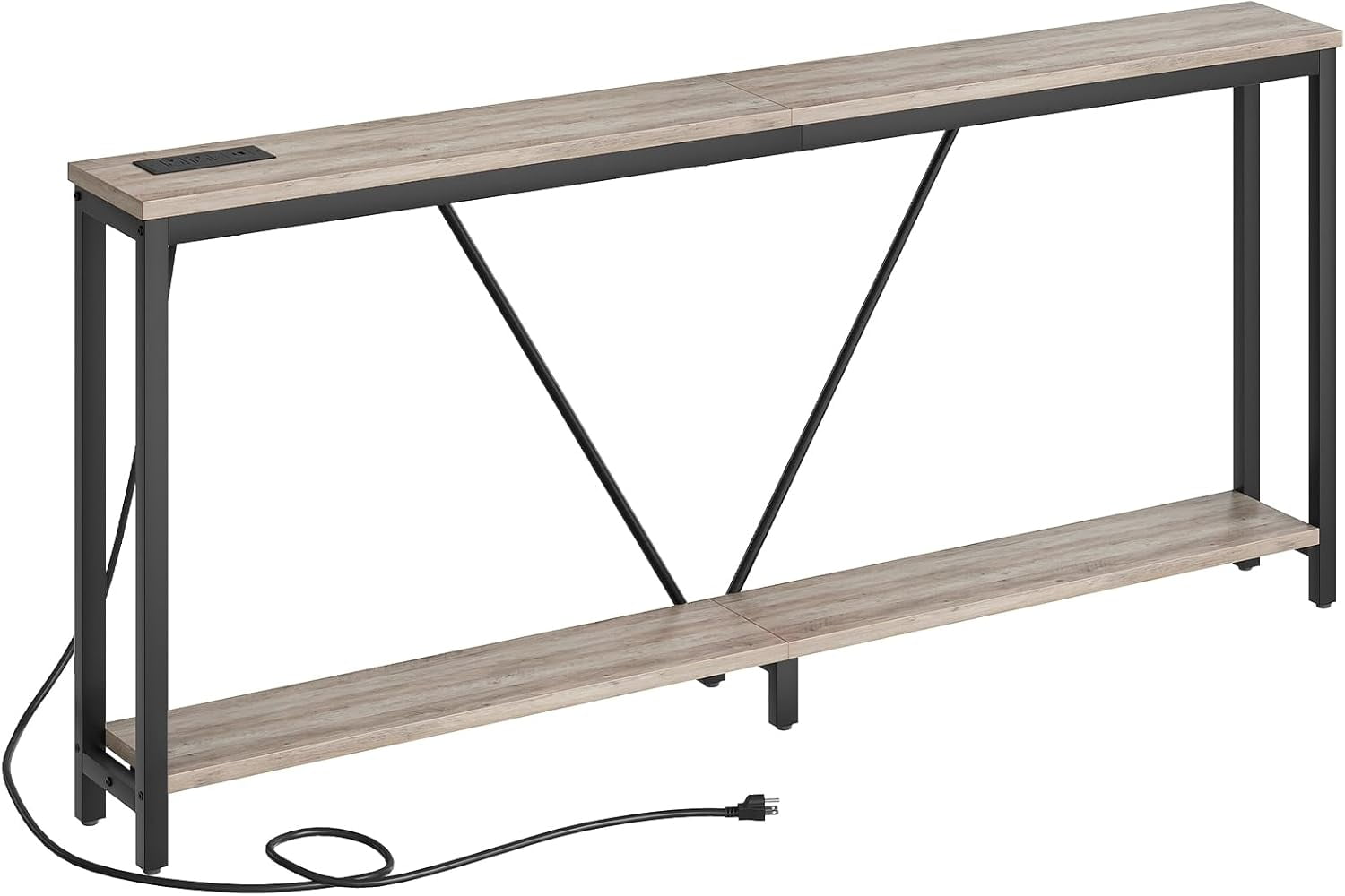 70.9" Extra Long Sofa Console Table with Charging Station, 2-Tier ...