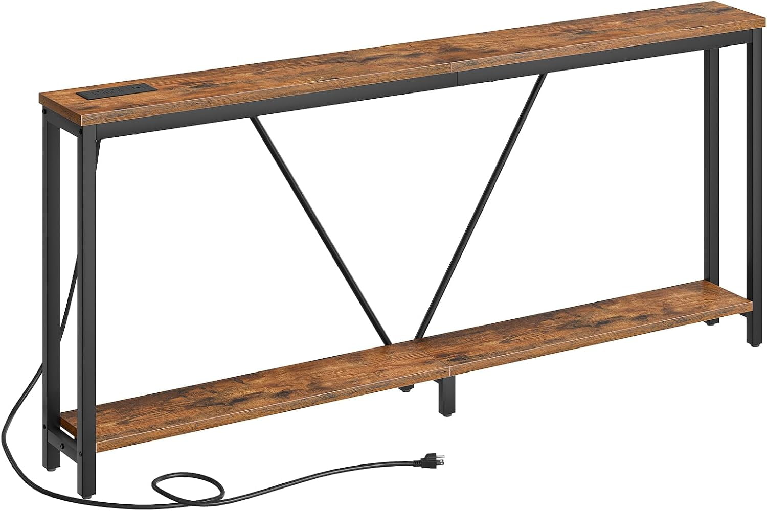 70.9" Extra Long Sofa Console Table with Charging Station, 2-Tier ...