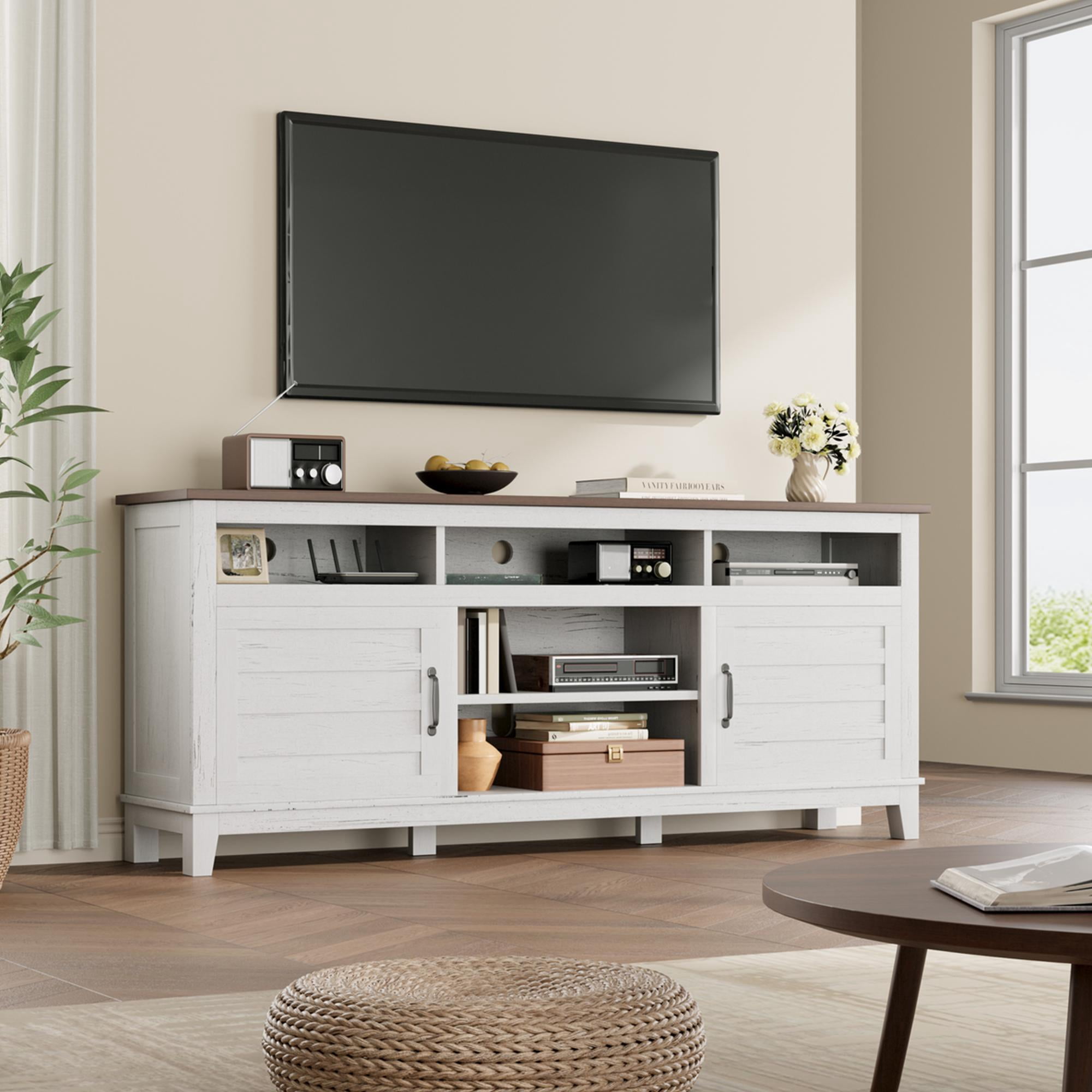 70.9” Farmhouse TV Stand Entertainment Center, Adjustable Shelves ...