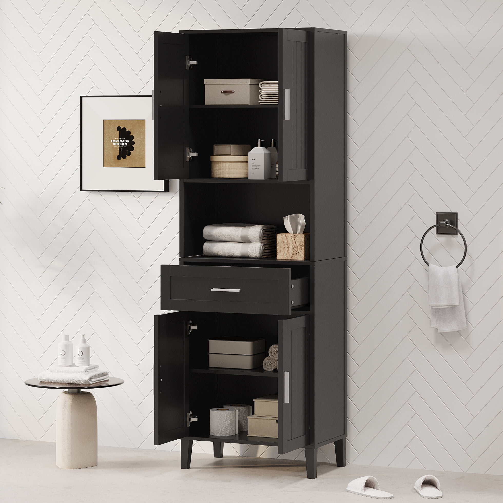 70.9" High Freestanding Bathroom Floor Cabinet, Narrow Adjustable ...