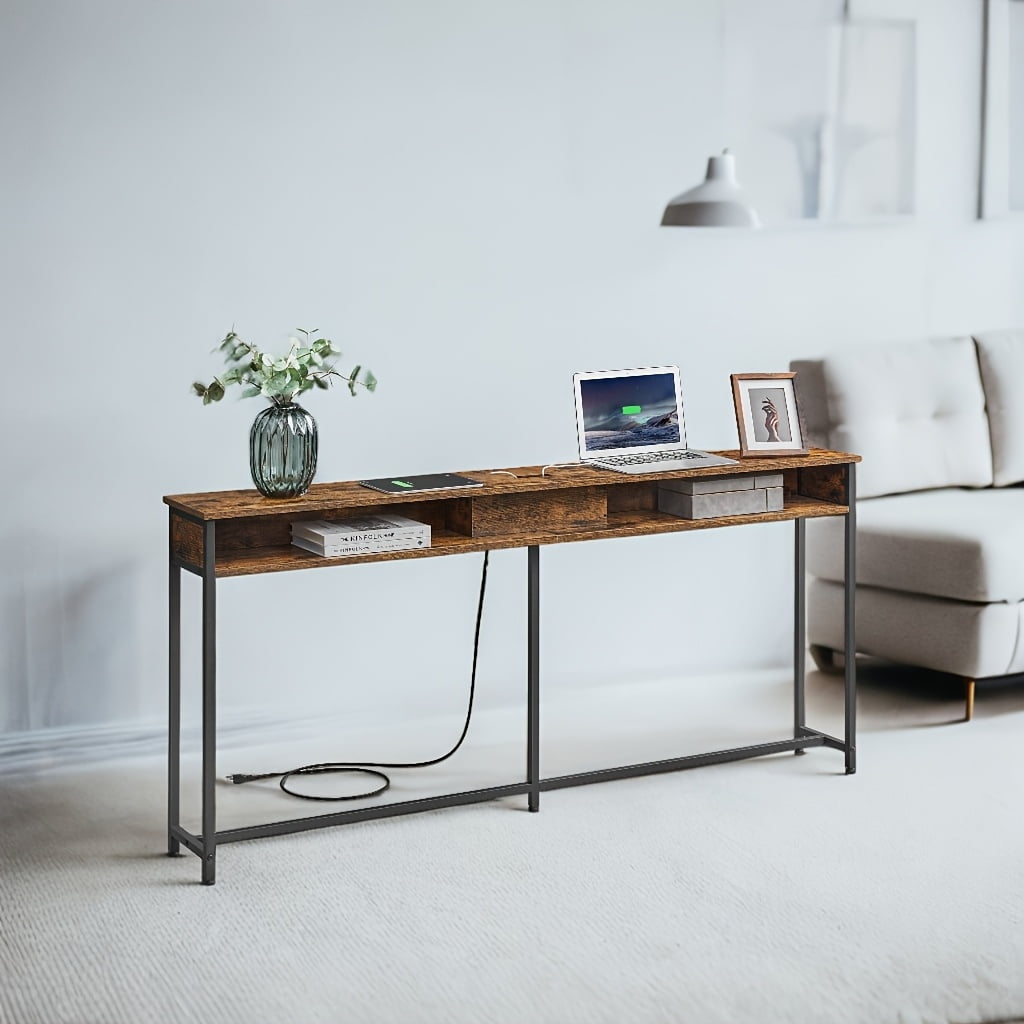 70.9-Inch Console Table Sofa Table with Charging Station Behind Couch Table Skinny Entryway ...