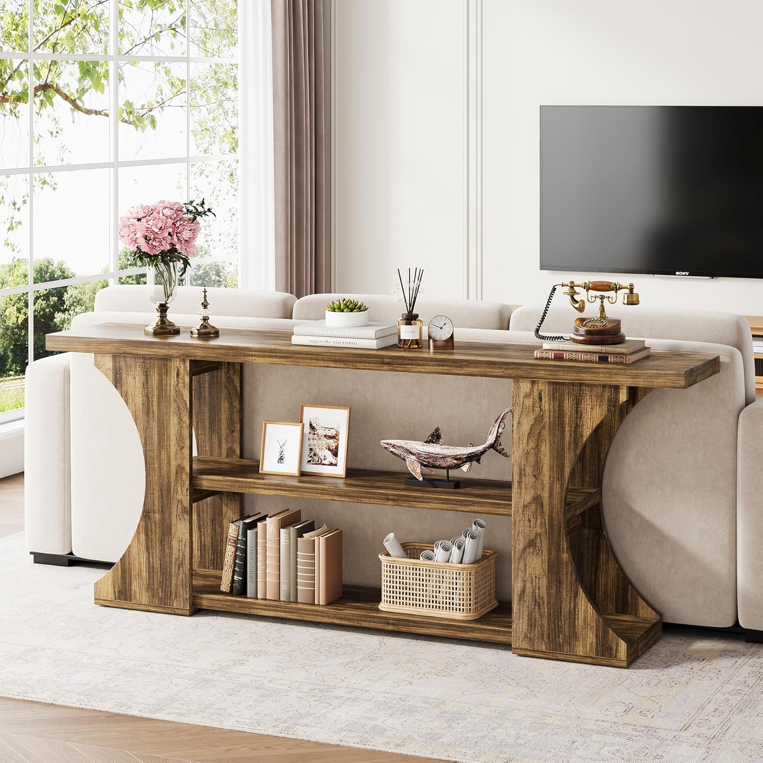 70.9 Inch Extra Long Console 3-Tier Sofa Farmhouse Entryway with ...