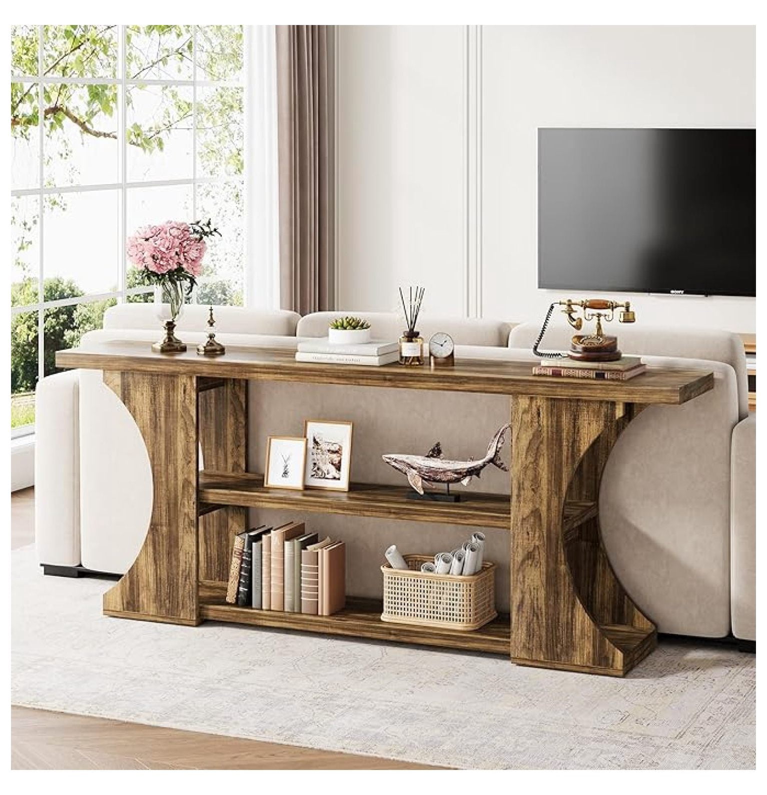 70.9 Inch Extra Long Console Table, 3-Tier Sofa Table, Farmhouse ...