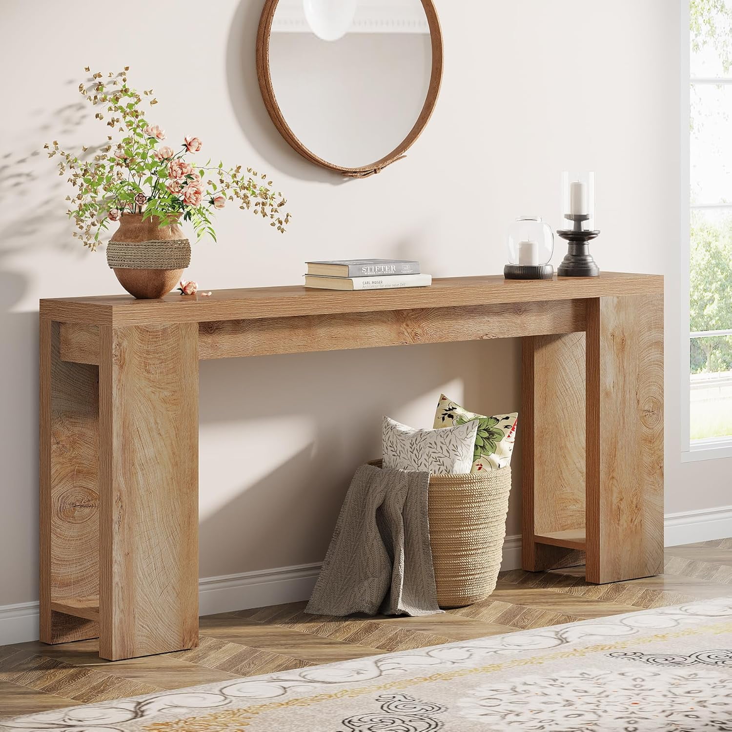 70.9-Inch Extra Long Console Table, Farmhouse Wood Sofa Table Behind ...