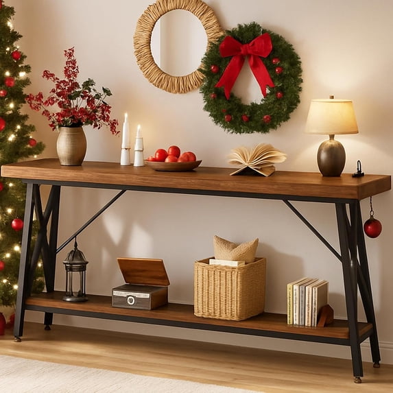 70.9 Inch Extra Long Console Table, Industrial Sofa Table Behind Couch ...