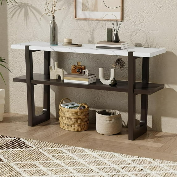 70.9-Inch Extra Long Farmhouse Console Table, 2-Tier Wooden Entryway ...
