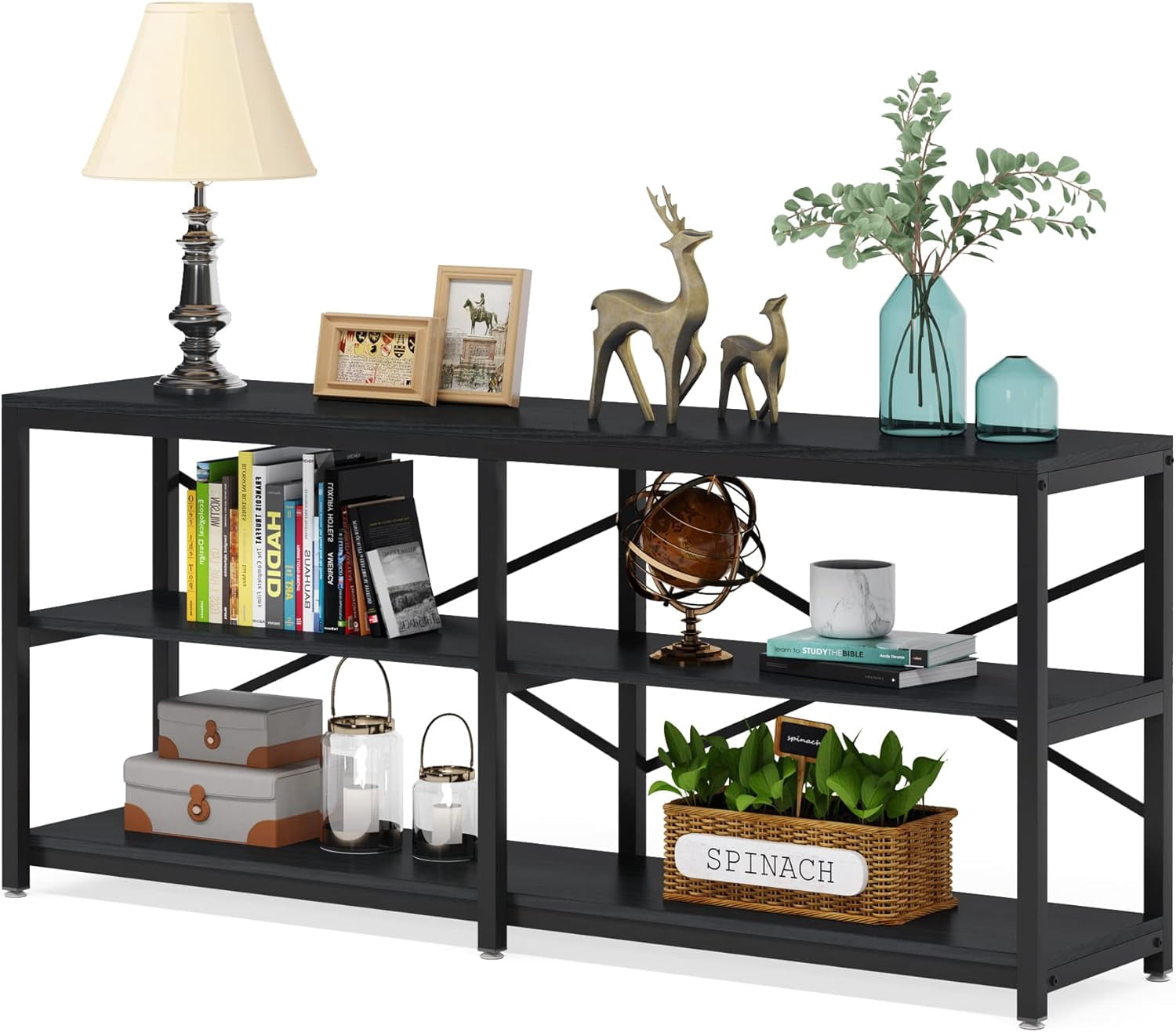 70.9 Inch Long Console Sofa Table 3-Tier Industrial Sofa Table Behind ...