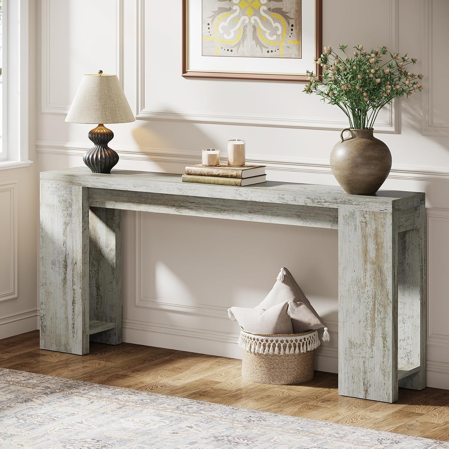 70.9-Inch Long Console Table, Farmhouse Wooden Entryway Sofa Table ...