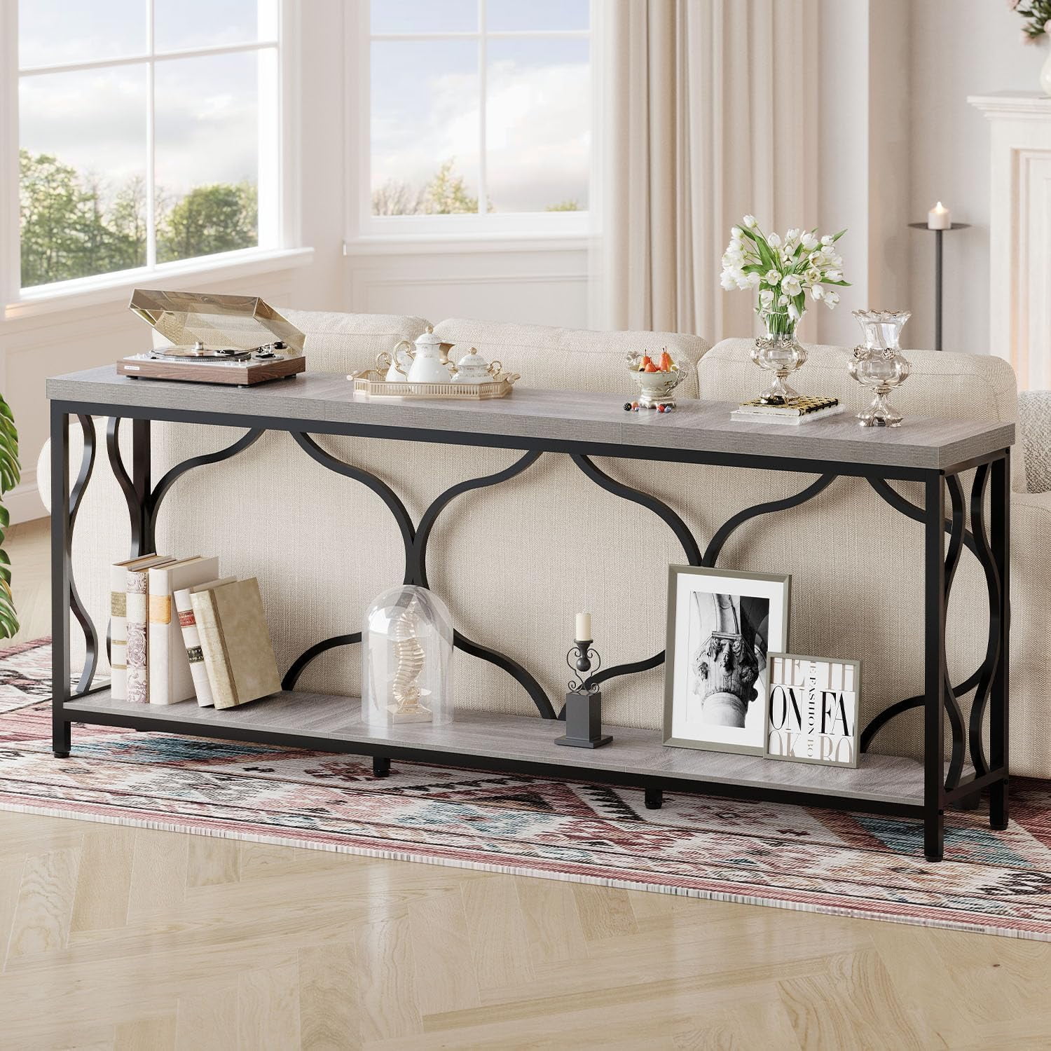 70.9-Inch Long Sofa Console Table, Modern Narrow Entryway Table Behind Couch with Storage ...