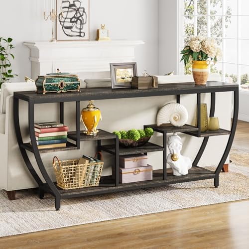 70.9 Inch Long Sofa Table with Shelves, Rustic Console Table with ...