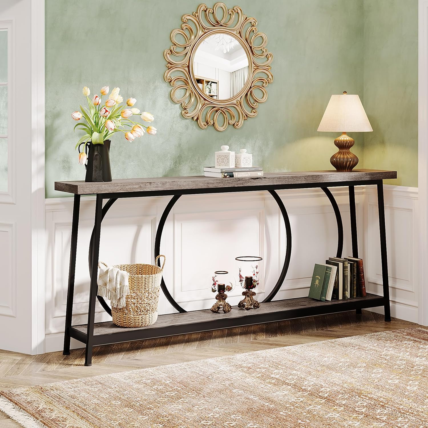 70.9 Inch Narrow Console Table with Storage, Extra Long Industrial ...