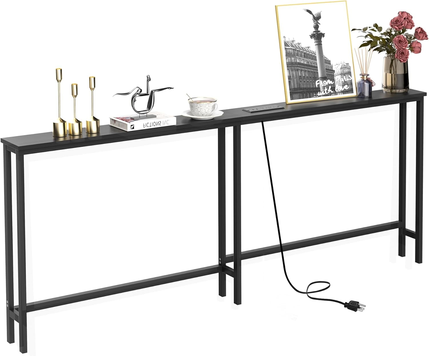 70.9 Inch Narrow Console Table with Outlet,Bamboo Behind Couch Sofa ...