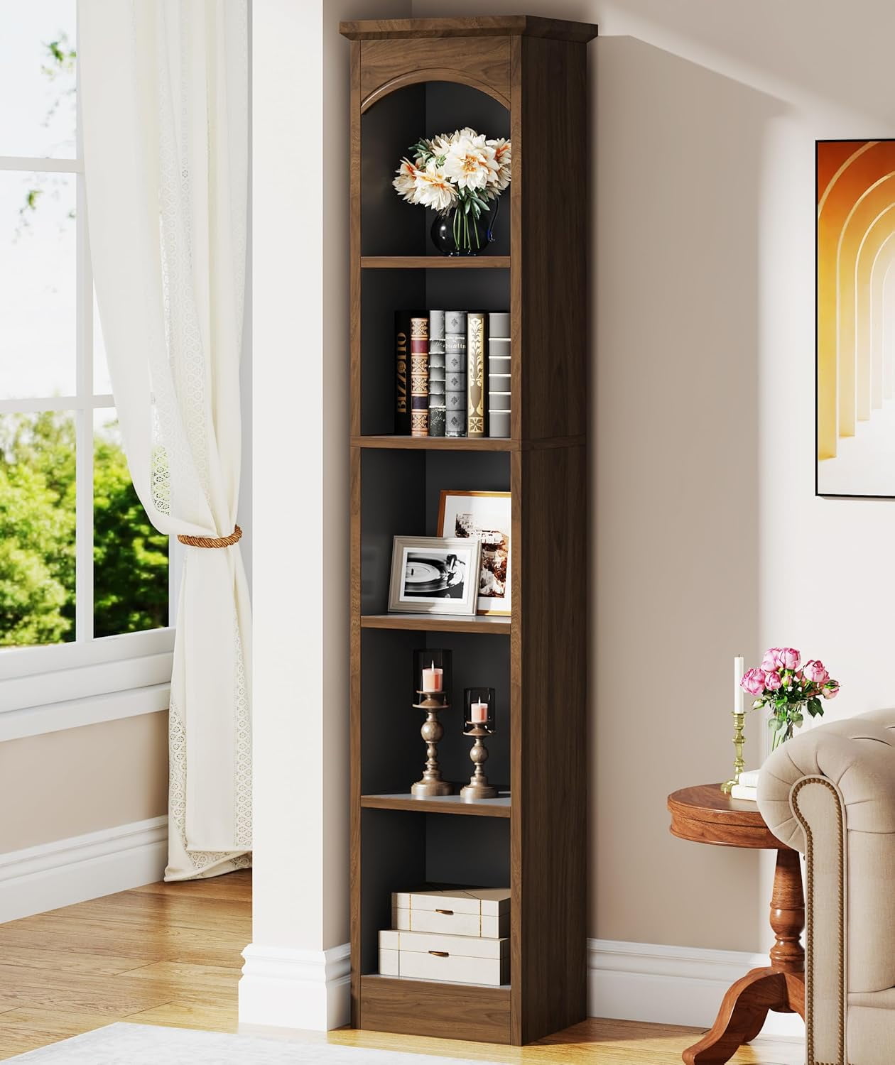 70.9-Inch Tall Narrow Bookcase 5-Tier Cube Bookshelf with Storage Slim ...