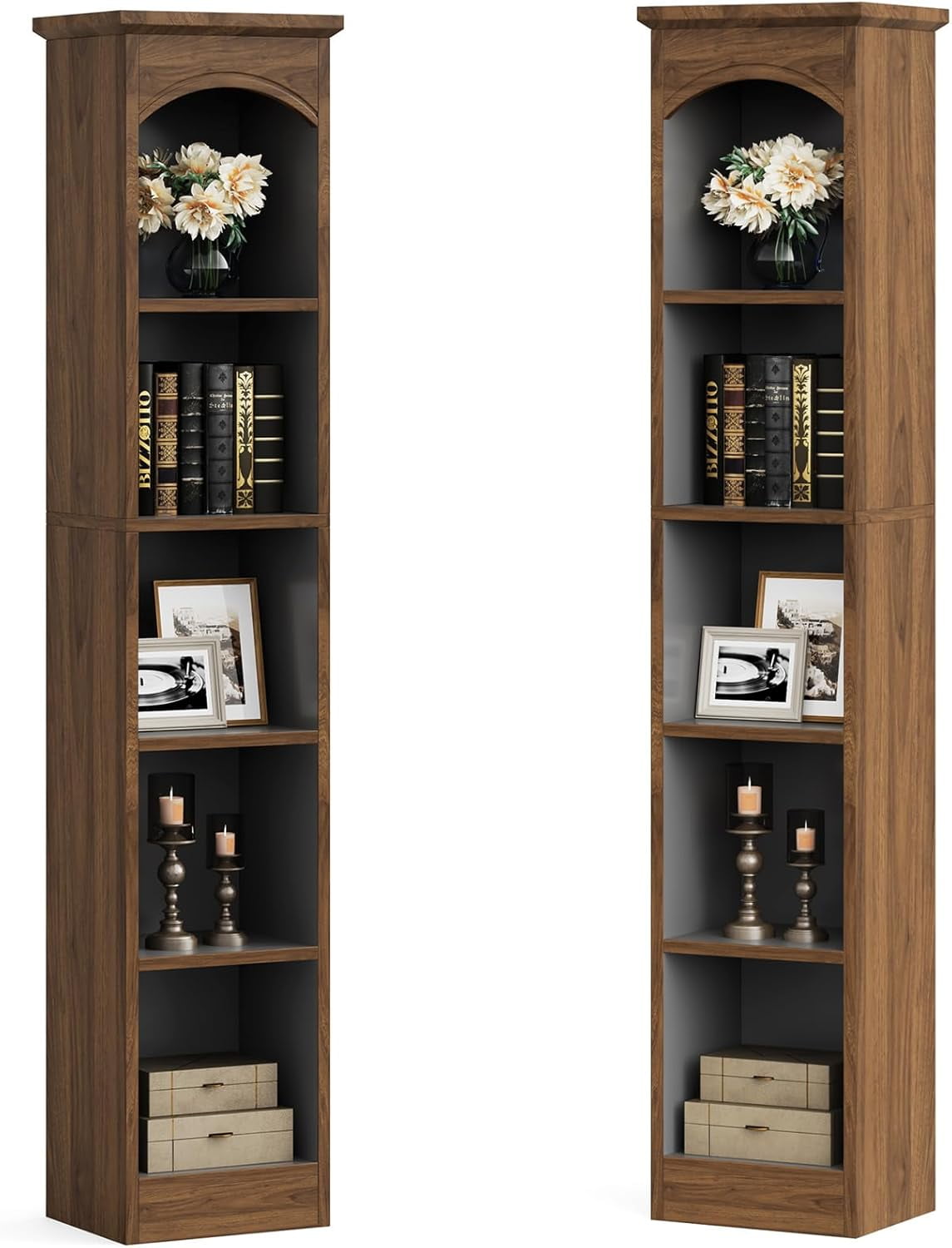 70.9-Inch Tall Narrow Bookcase 5-Tier Cube Bookshelf with Storage Slim ...