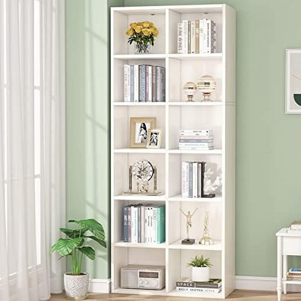 70.9 Inch Tall Narrow Bookcase Bookshelf White Modern Bookcase with 12 ...