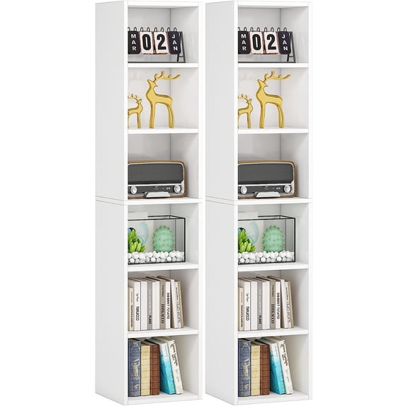 70.9 Inch Tall Narrow Bookcase Corner Bookshelf 6 Tier Cube Display ...
