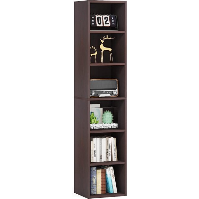 70.9 Inch Tall Narrow Bookcase, Corner Bookshelf 6 Tier Cube Display ...