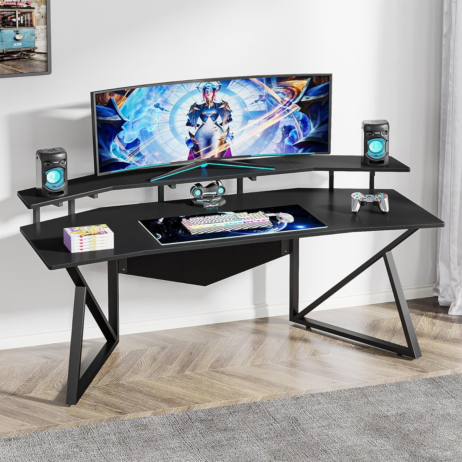 70.9" Large Computer Desk Home Office Desk with Monitor Stand, Modern ...