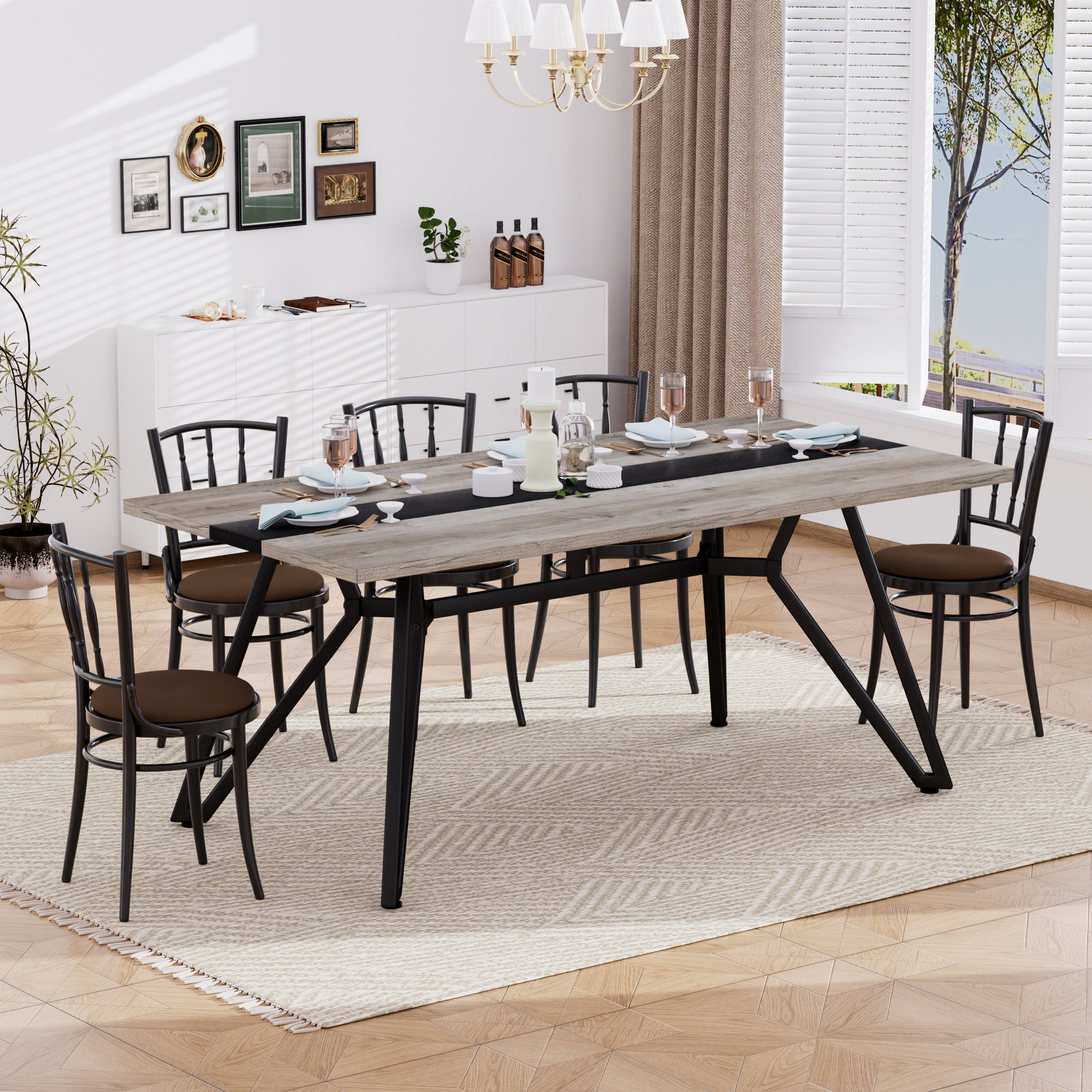 70.9" Large Rectangular Dining Table for 8 People, Marble Grain ...