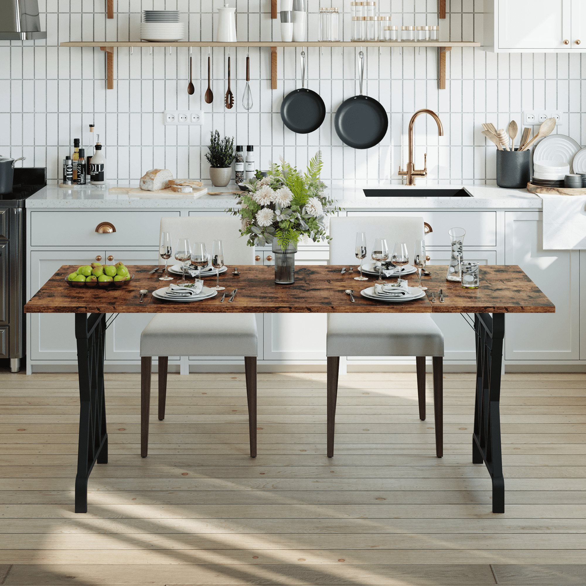70.9" Long Rectangular Dining Table for 4-8 People,Farmhouse Dining ...