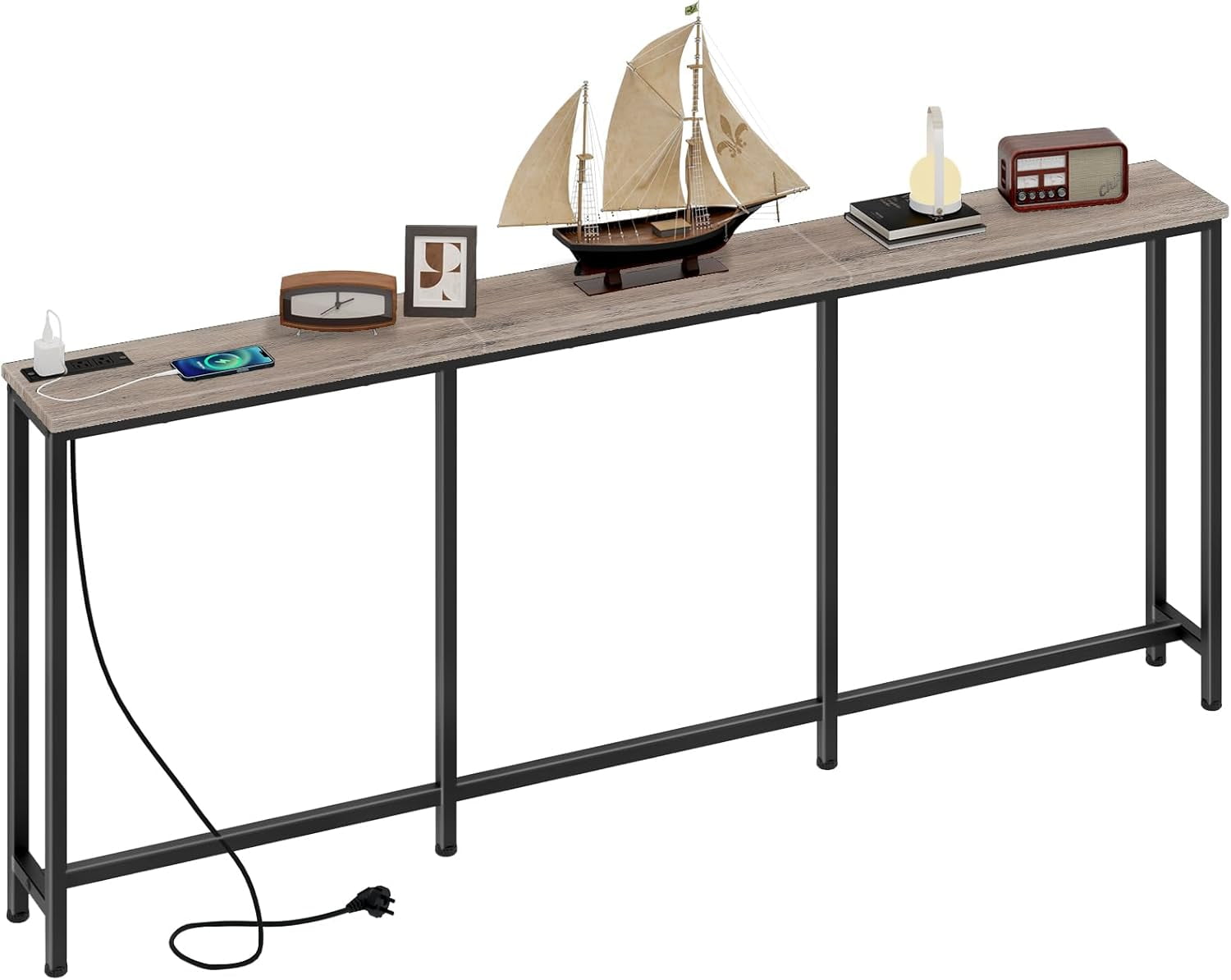 70.9" Narrow Console Table with Power Outlet 7.1" Skinny Sofa Table ...