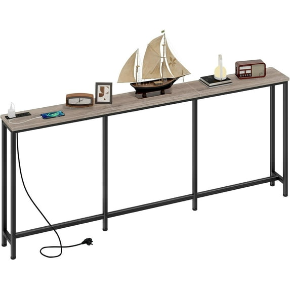 70.9" Narrow Console Table with Power Outlet 7.1" Skinny Sofa Table ...