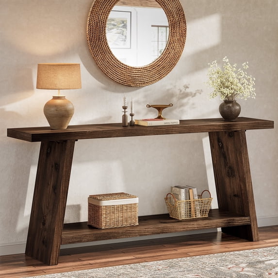 70.9" Solid Wood Entryway Table, Narrow Long Sofa Table Behind Couch ...