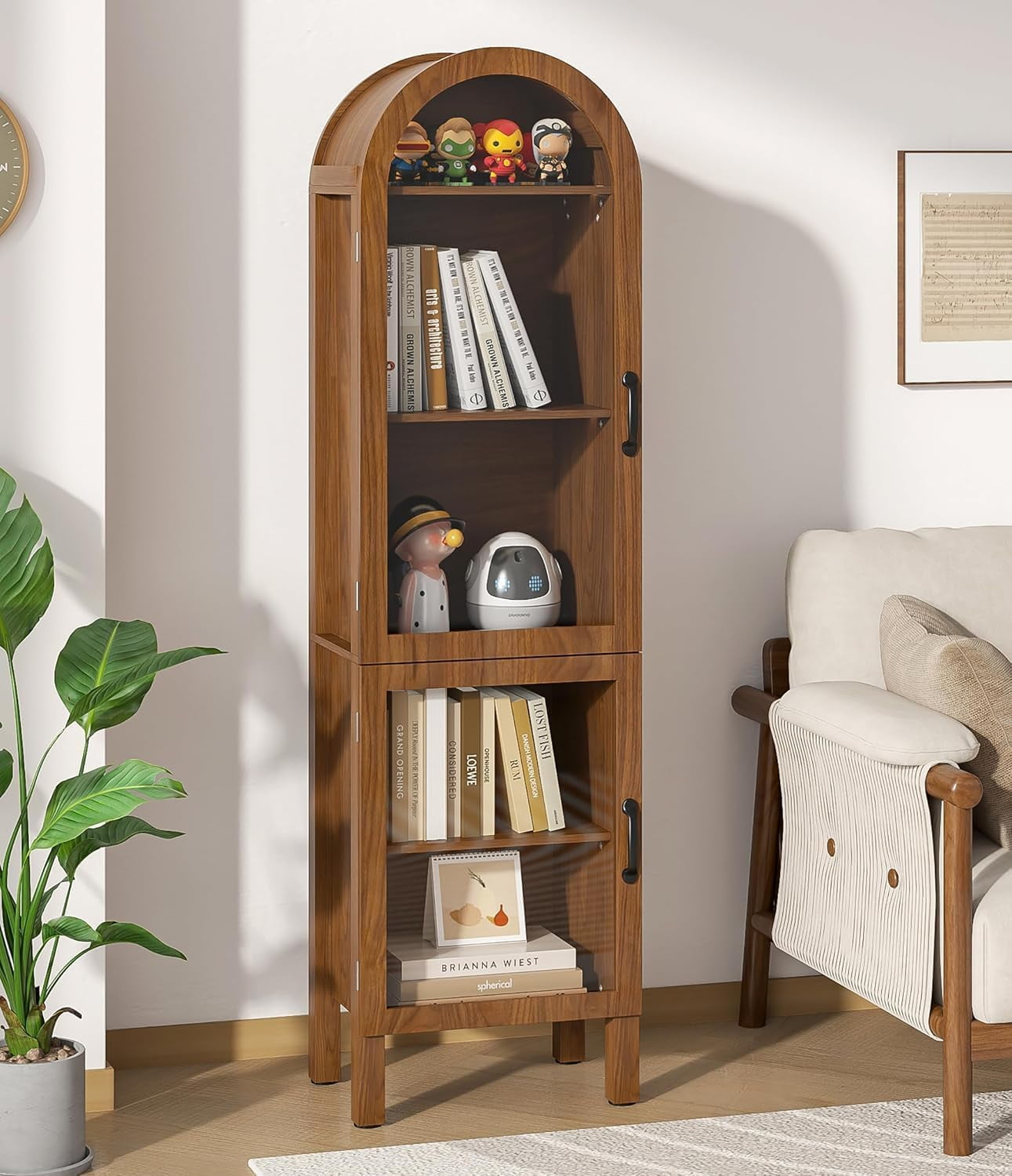 70.9'' Tall Arched Display Cabinet with Acrylic Glass Doors, Modern 5 ...