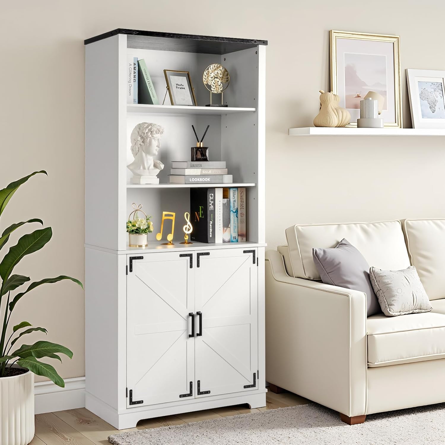 70.9" Tall Bookcase with 2 Doors and 3 Shelves,Farmhouse Vintage ...