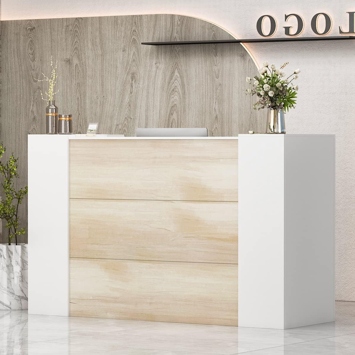 70.9" W Large Reception Desk with Counter, Retail Counter with Private ...