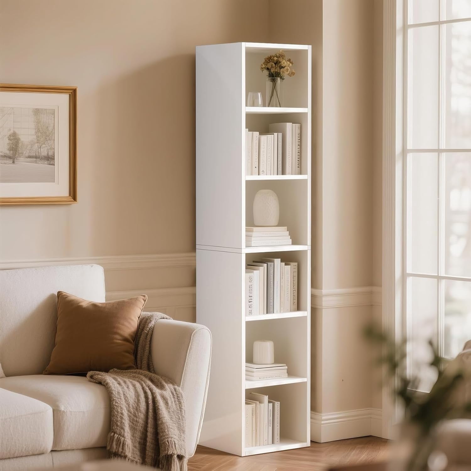 70.9" Wooden Bookshelf, 6-Tier Bookshelf with Open Storage, Corner ...