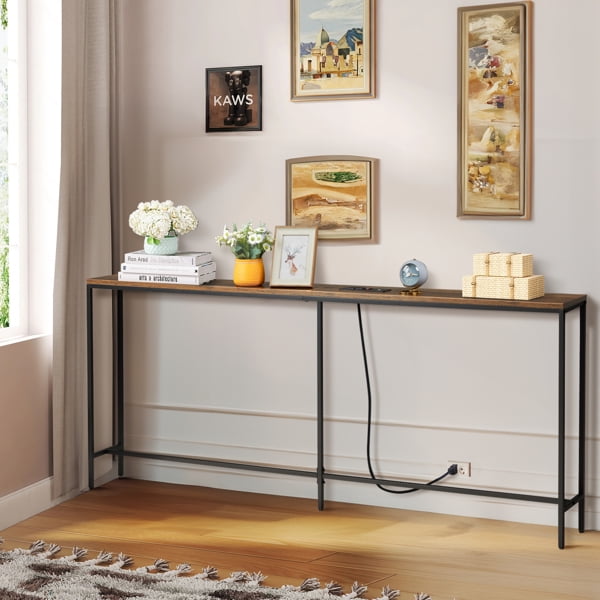 70.9 inch Narrow Long Console Table with 2 Power Outlets & USB Ports ...